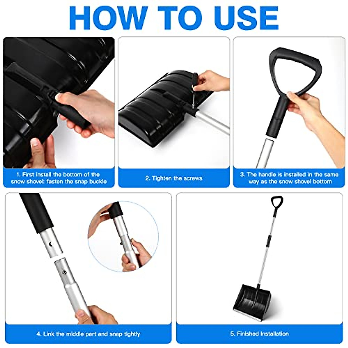 Yardwe 56" Snow Shovel with D-Grip Handle, Collapsible Snow Sand Mud Removal Tool | Detachable Four-Piece Construction Snow Shovel for Garden, Camping, Car and Other Outdoor Activities