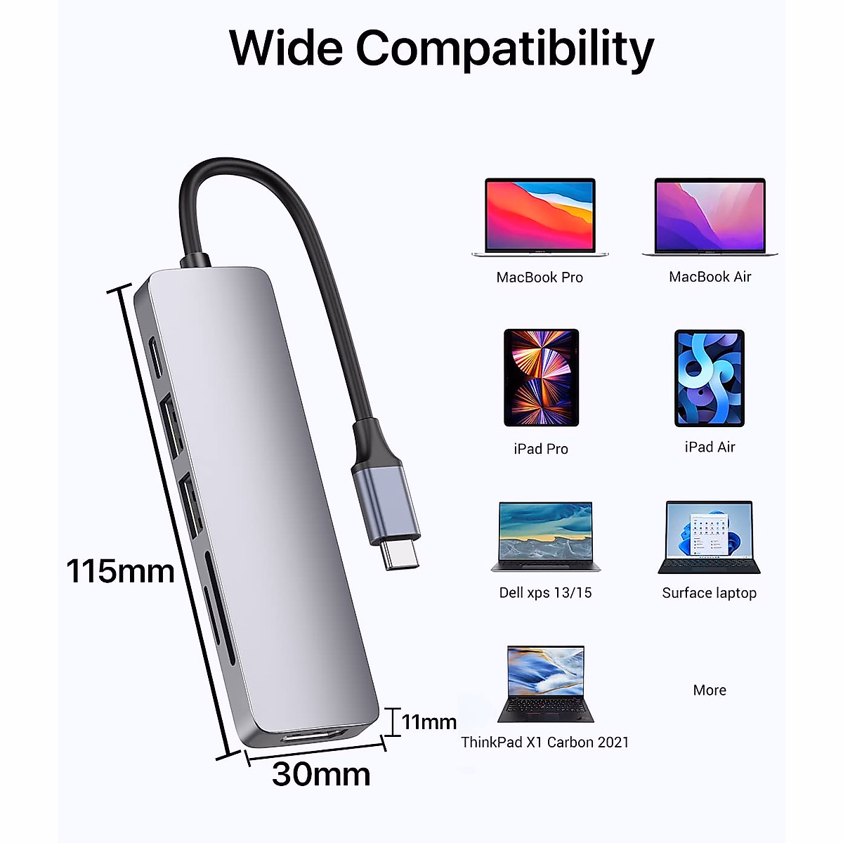 USB C Hub, 6 in 1 HDMI Dongle USB C to Multiport Adapter with 4K HDMI, Power Delivery, 2 USB 3.0 Ports, SD/TF Card Reader Compatible with MacBook Pro/Air, XPS, Chromebook, Nintendo, etc