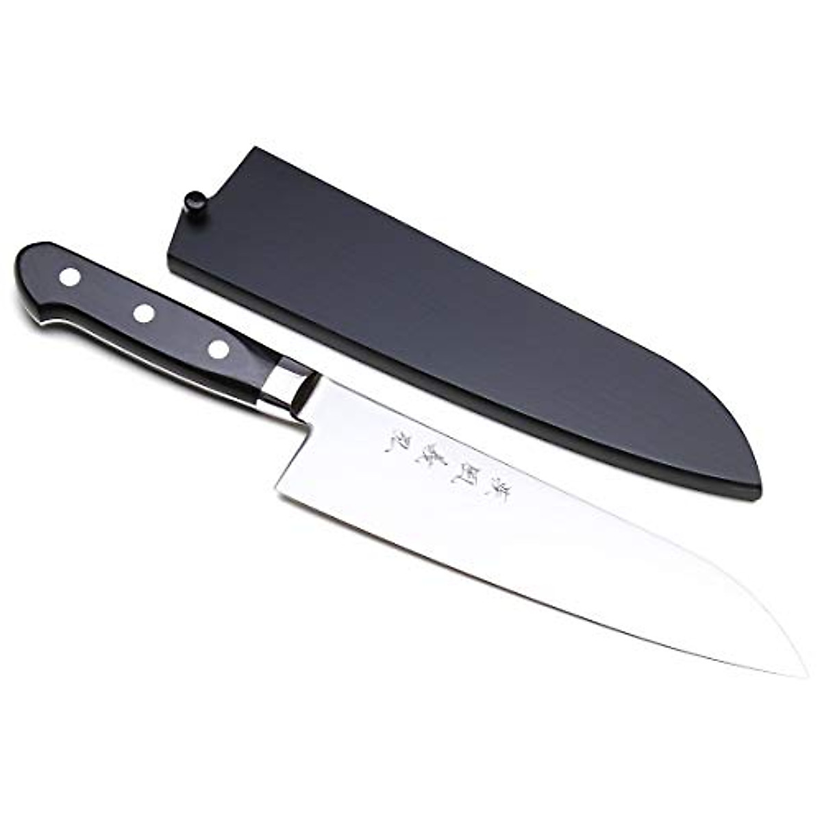 Yoshihiro High Speed Steel Santoku Multipurpose Chefs Knife (Black Pakkawood Handle) (7'' (180mm) & Saya)