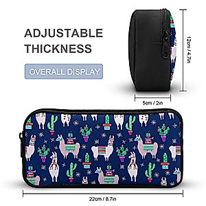 Llama with Cactus Pattern Pencil Case Makeup Bag Big Capacity Pouch Organizer for Office College
