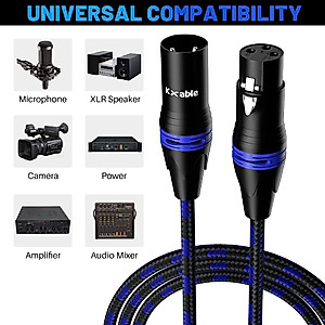 XLR Microphone Cable 15 Feet (2 Pack, Multi Colored), 3 Pin Shielded Balanced Male to Female Mic Patch Cord, Nylon Braided, Zinc Alloy Shells, OFC, for Amplifier, Speaker, Mixer with 5 Cable Ties