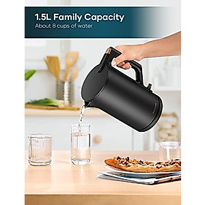 Electric Tea Kettle, INTASTING Double Wall Electric Kettle with Seamless Stainless Steel Inner, 1500W Fast Heating, 1.5L Hot Water Boiler, Auto Shut-Off & Boil Dry Protection, BPA-Free, LED Indicator (Matte Black)