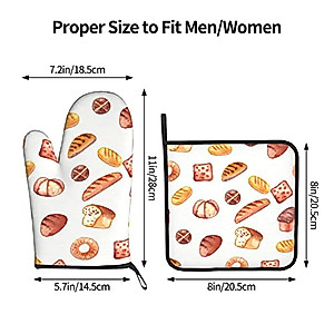Zeraoke Painted Bread Oven Mitts and Pot Holders Sets of 2, Farmhouse Pot Holders for Kitchen, Funny BBQ Gloves Heat Resistant Hot Pad Kitchen Gloves for Cooking Baking Grilling