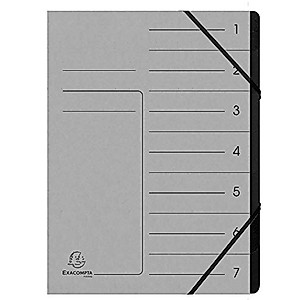 Exacompta 540711E Stapled Folder with Elastic Bands 7 Compartments Recycled Card Black A4 Document Folder - Grey