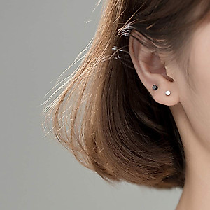 18g Tiny Dot Disc Stud Earrings for Women Men Teen Girls Cartilage S925 Sterling Silver Dainty Cute Minimalist Daith Tragus Helix Flat Screw Backs Hypoallergenic Barbell Piercing Jewelry Gifts (3mm)