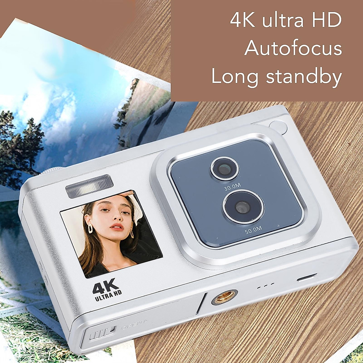 VBESTLIFE Digital Camera, Retro Digital Camera Dual Screen Front Selfie Screen, Compact Camera Portable with Dual High Definition Cameras, 16X Digital Zoom Auto Focus Camera Built in Flash