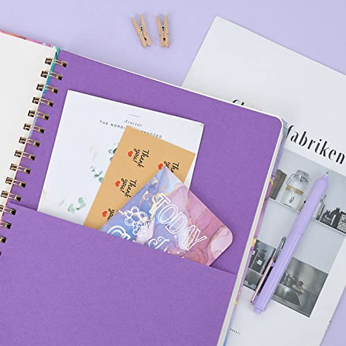 EOOUT Spiral Notebook Journal For Women 10.5" x 8.5" Marble College Ruled Notebook With Large Pockets and Lined Pages, Hardcover Spiral Journal for School Office Home Gifts