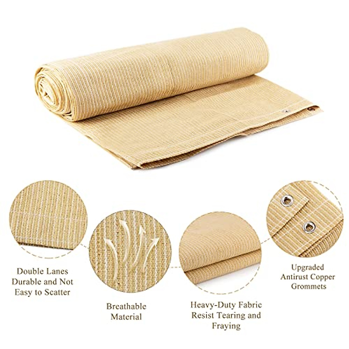 ABOSUN Outdoor Sun Shade Cloth, 8’ x 12’, Pergola, Deck, and Backyard Patio Sunshade with UV Protection, Heat Resistant HDPE Material, Reinforced Grommets (8x12 FT, Wheat)