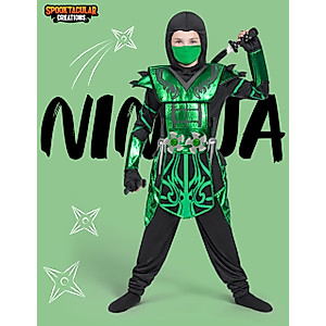 Spooktacular Creations Green Ninja Costume for Boys, Child Green Ninja Costume with Accessories for Kids Themed Parties, Halloween Dress Up Parties, M