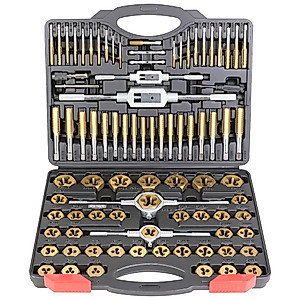 WYNNsky Die and Tap Set in SAE and Metric, Hex Threading Dies for External Threads, Thread Tap for Internal Threads, Thread Wrench, Thread Pitch Gauge, 86 Pieces Gauge Kit for DIY Tapered
