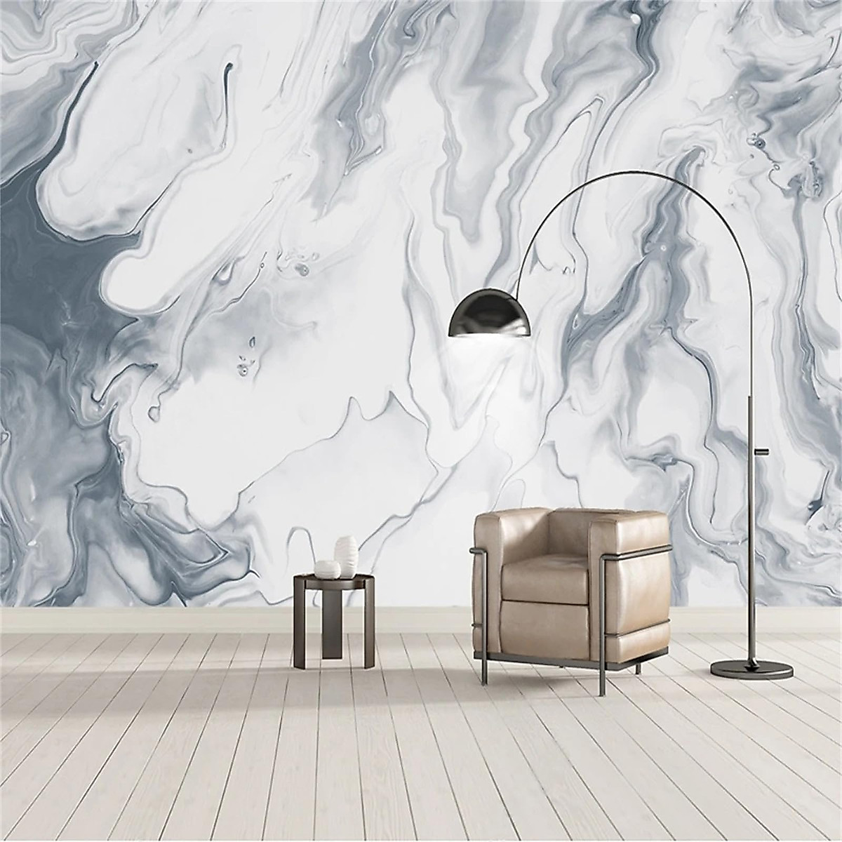 Gray and White Marble Wall Murals, Abstract Ink Landscape Wall Stickers and Murals, Wall Stickers Durable and Waterproof Apply to Bedroom Dining Room（169.3"W x 118.2"H）