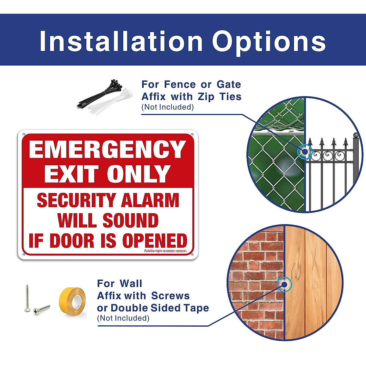 Emergency Exit Only - Security Alarm Will Sound If Door Is Opened Sign, 2 Pack, 10 x 7 inch .40 Rust Free Aluminum, UV Protected, Weather Resistant, Waterproof, Durable Ink, Easy to install