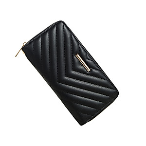 FACAI RFID Wallet Women Slim Ladies Wristlet Clutch Travel Cash Card Organized Anti Theft Large Capacity Zipper Black V