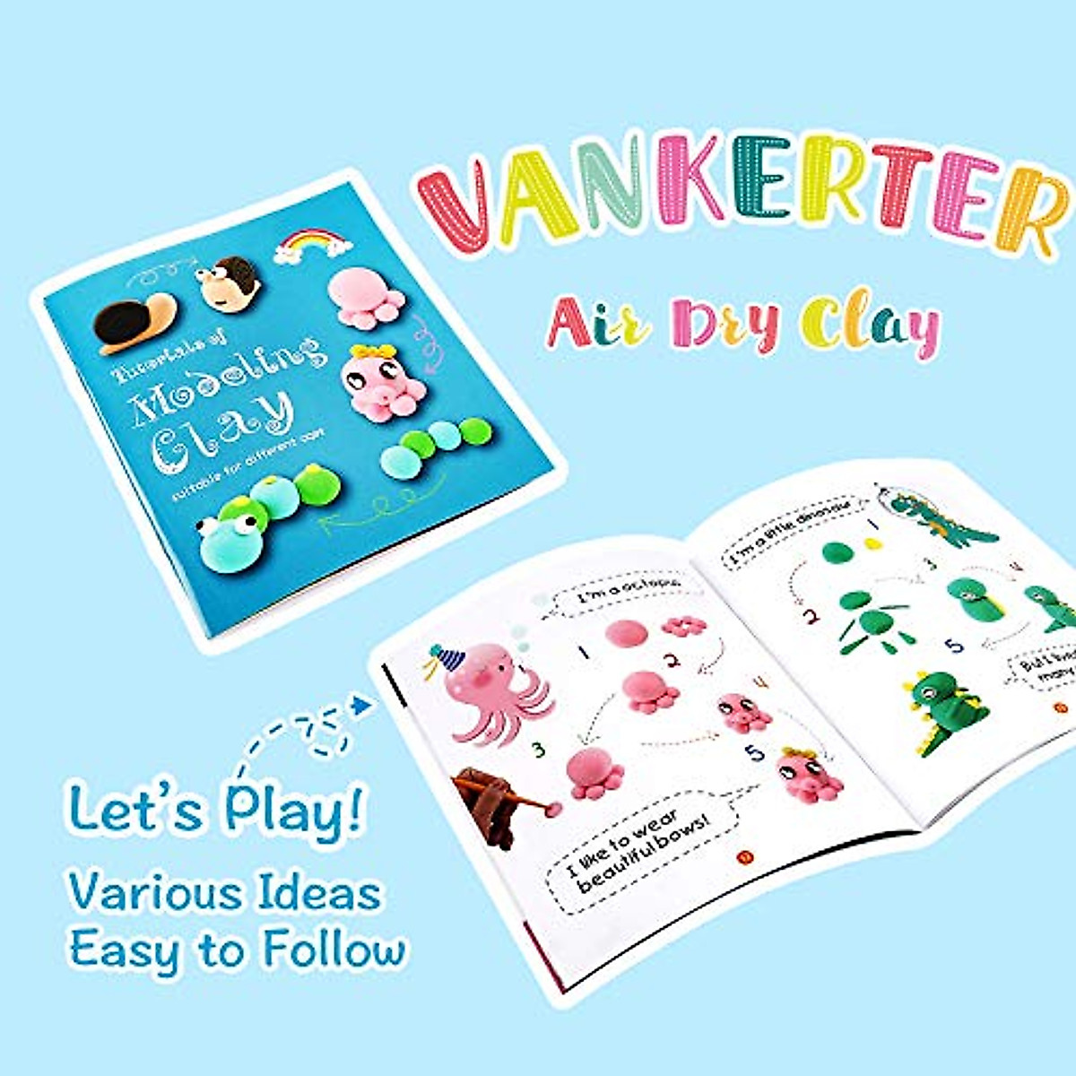 Vankerter 24 Colors Air Dry Clay for Kids Non-Toxic Soft & Ultra Light Magic Modeling Clay Kit with Project Book, Accessories and Sculpting Tools, Perfect Creative Gift for Boys & Girls