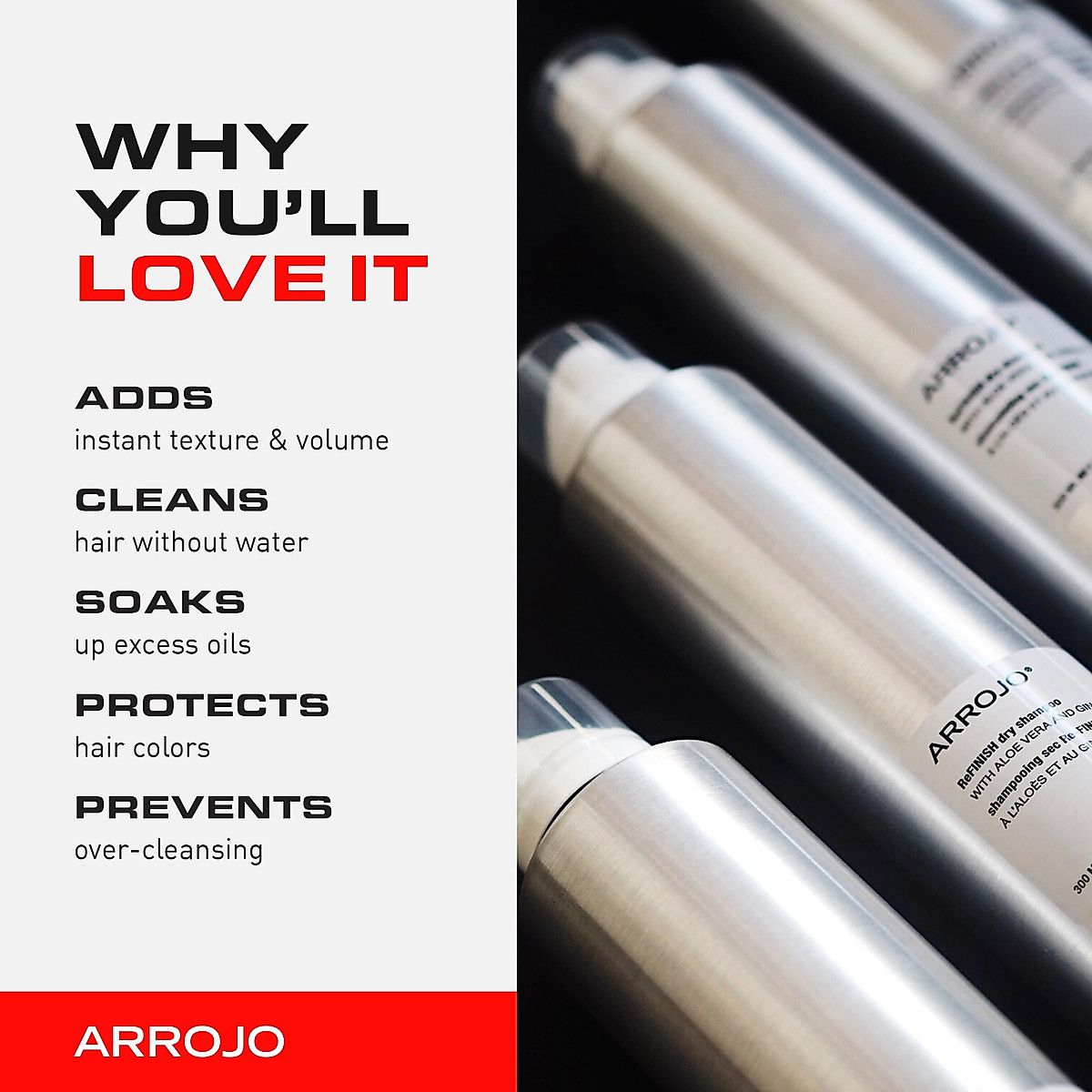 ARROJO ReFINISH Volumizing Dry Shampoo for Women & Men - Revitalizing Large Dry Shampoo Spray w/Invisible Finish â€“ Women & Mens Dry Shampoo for All Hair Types , 8.5 Fl Oz (Pack of 1)