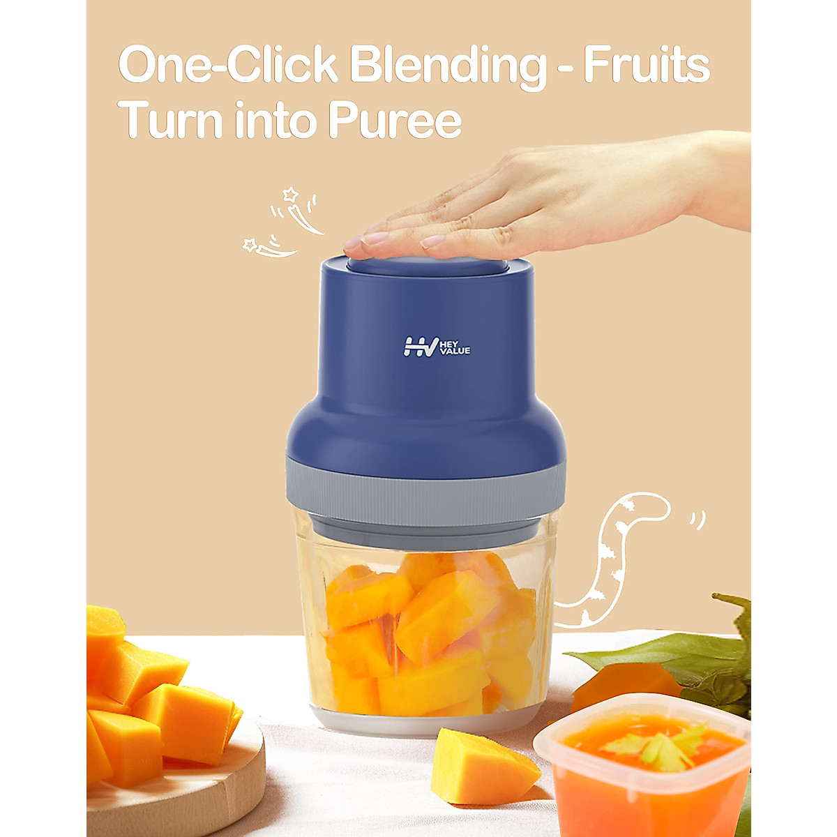 HEYVALUE Baby Food Maker, 13-in-1 Baby Food Processor Sets, Fruit, Vegatable, Meat, Food Puree Blender with Baby Food Containers, Food Freezer Tray, Silicone Spoons, Silicone Spatula (Dark Blue)