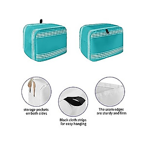 Toaster Cover, 4 Slice Toaster Cover Farmhouse Aqua White Stripe Kitchen Small Appliance Covers, Dust and Machine Washable Bread Maker Cover (12w X 11d X 8h)