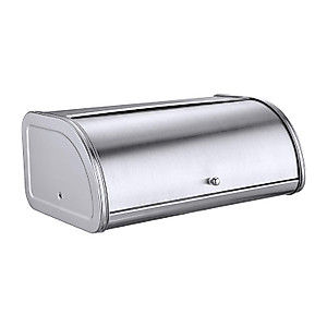 Stainless Steel Bread Box with Roll Up Lid, For Easy Kitchen Counter Storage, Bread Bin Holder,17.5X11.5X7.5 inch, Matte Black