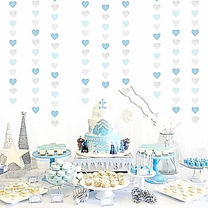 Light-Blue White-Silver Party-Decoration Heart Garland - 52ft Baby Boy Shower Birthday Streamers,Graduation Bachelorette Bridal Christmas Banner Decor Lasting Surprise