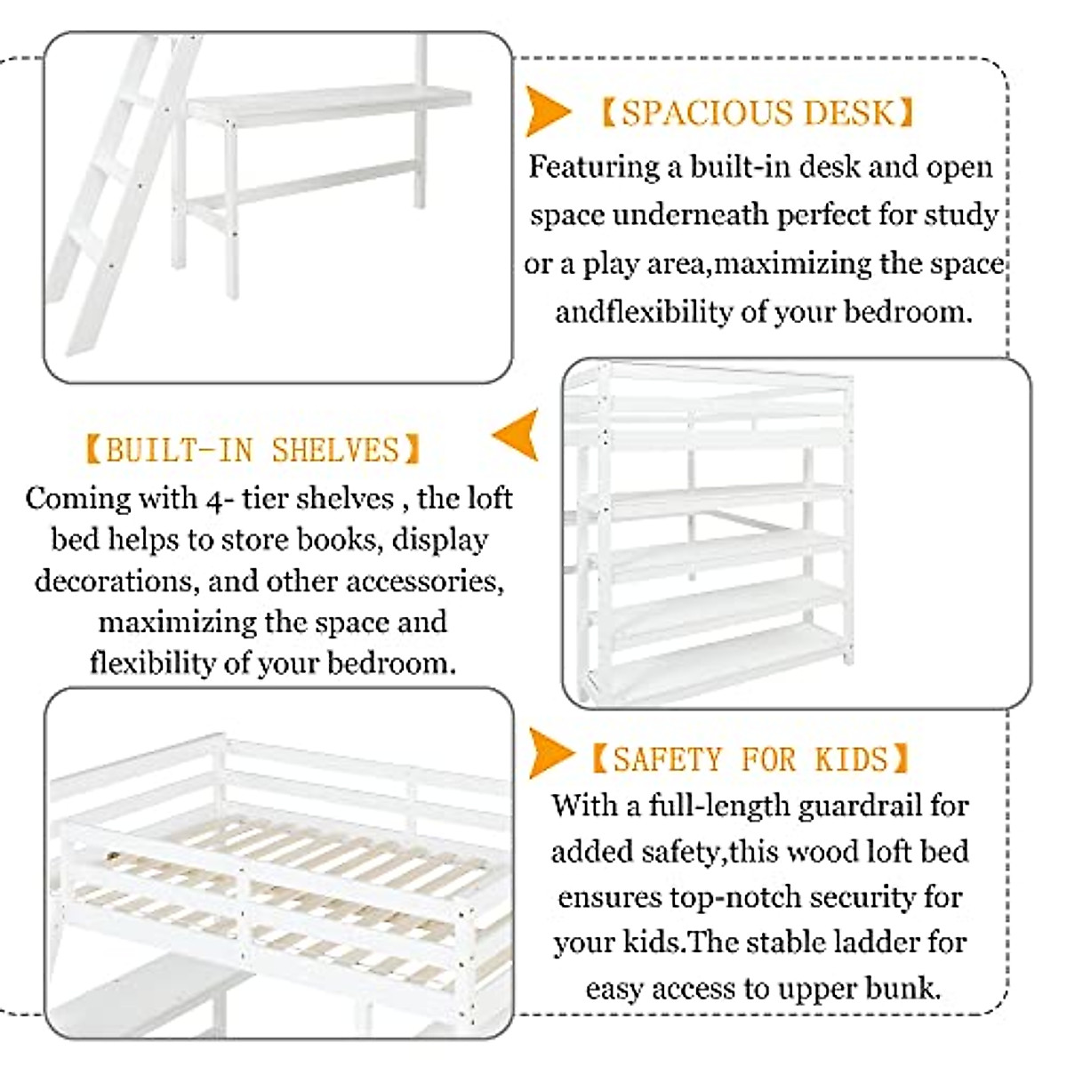 Harper & Bright Designs Full Size Loft Bed with Desk Underneath Full Loft Bed with Shelves and Ladder, Wood Loft Bed Full for Kids Girls Boys,White