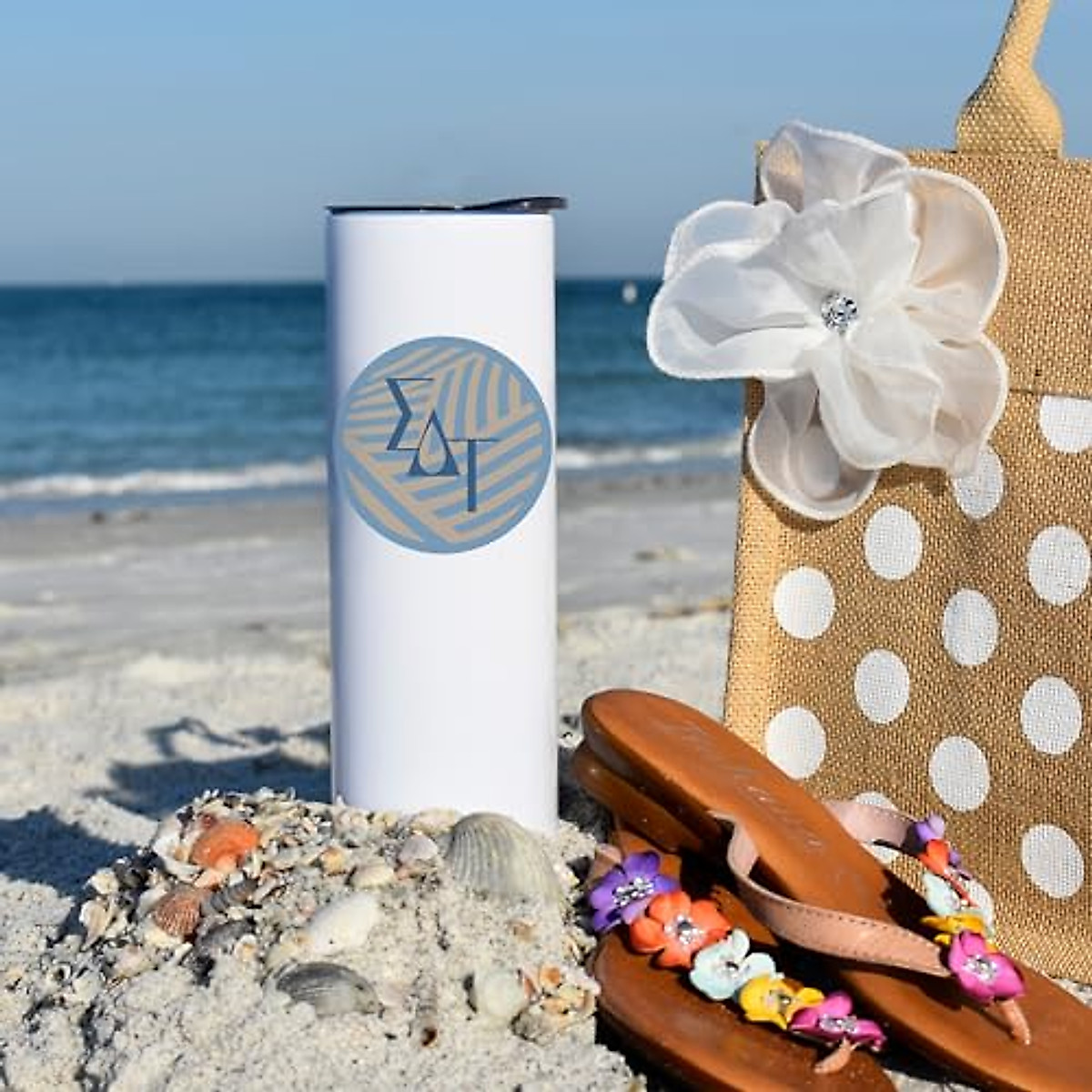 Sigma Delta Tau Stainless Steel Skinny Tumbler 20 OZ, Vacuum Double Wall Insulated Tumbler Cup, Tumbler with Lid and Straw, Gift for Coffee Water Hot Cold Drinks (Sigma Delta Tau - 13)