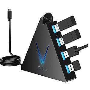 USB C Hub 4 Ports JoyReken,USB Hub Tower with 2 FT Extended Cable,Type C to USB Hub Compatible with MacBook,Mac Pro/Mini,iMac,Gaming Laptops,Surface Pro,Flash Drive,Mouse,Keyboard.(Black)