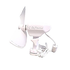 SEEKR Ultimate™ Fan from by Caframo. Grill-free, whisper-quiet 12V fan with shock-absorbing FingerSafe™ blades, 2-speeds, direct wire connection. Made in Canada. White.