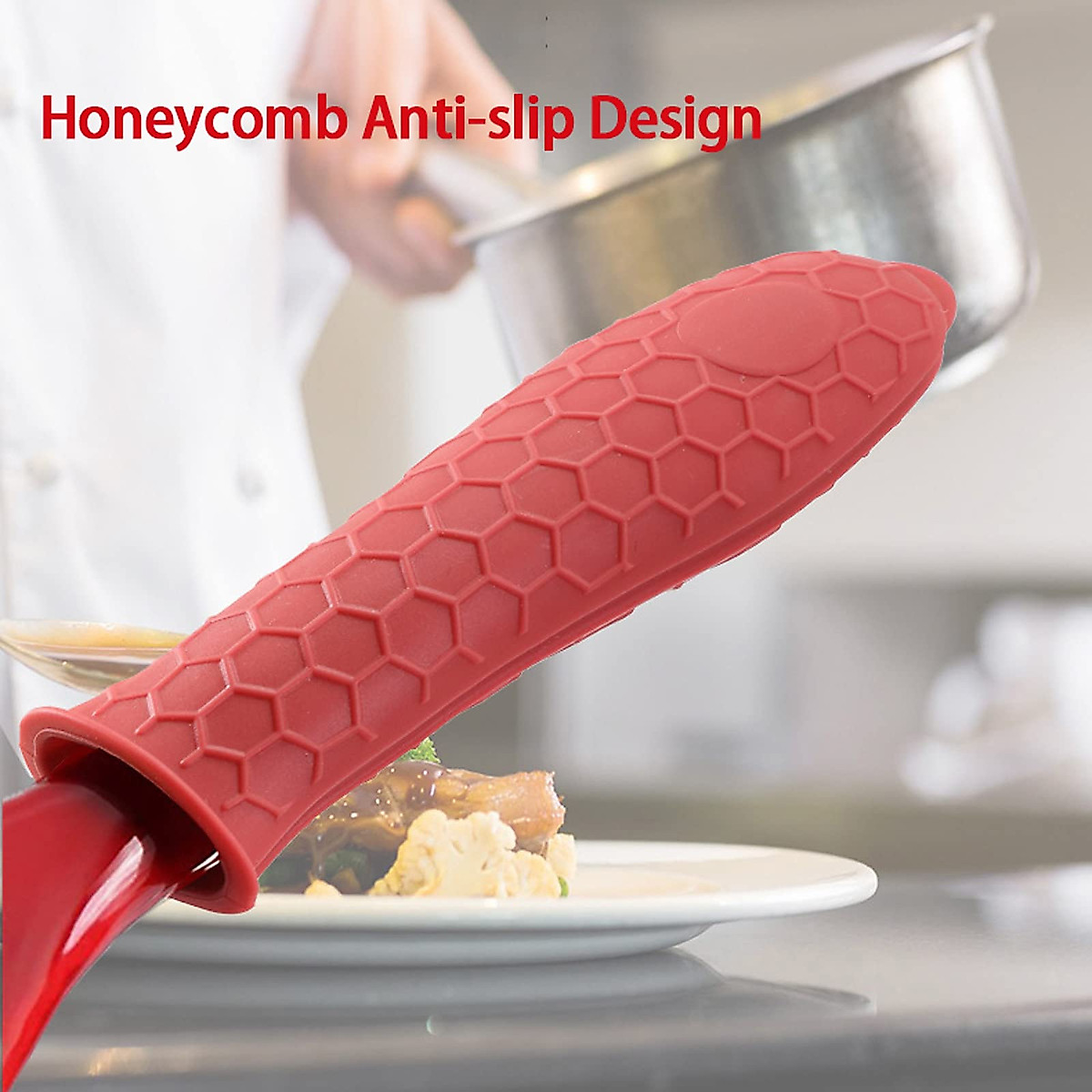 4 Pieces Silicone Hot Tool Holder Heat Resistant Potholder Cookware Handle Non Slip Rubber Pot Holders Handles Grip Covers for Cast Iron Skillet Silicone Cooking Kitchen Suits