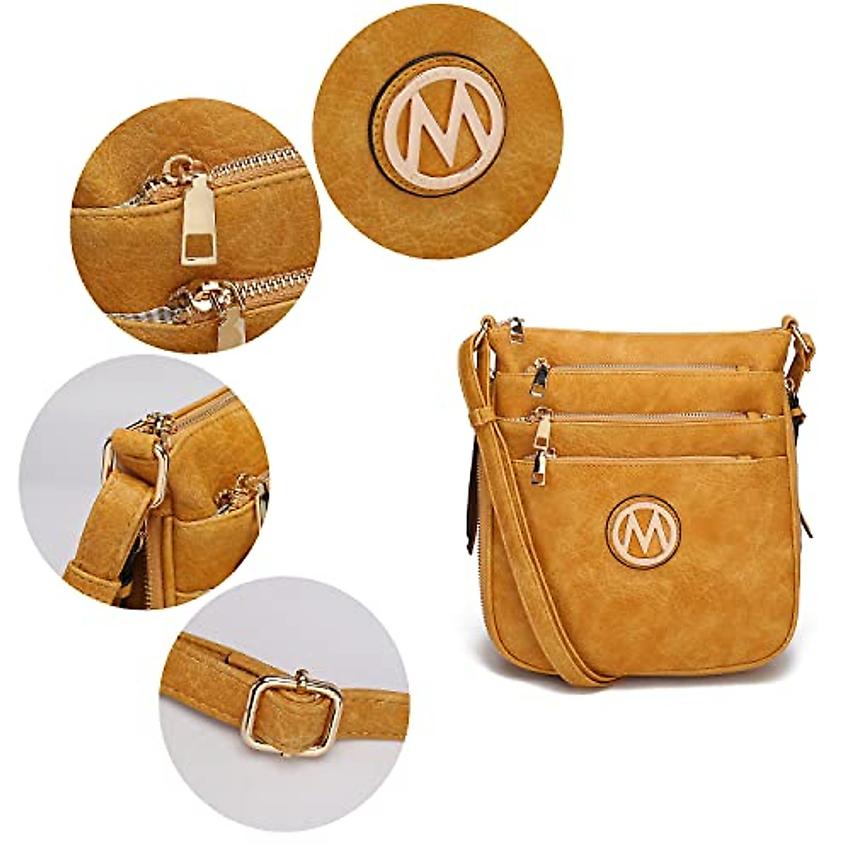 MKF Crossbody Bag for Women – PU Leather Expandable Messenger Purse – Designer Pocketbook Handbag Shoulder Strap
