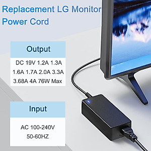 DC 19V Power Cord for LG Monitor 19" 20" 22" 23" 24" 27" 29" 32" 34", for LG Monitor PS236V, 24MP48HQ-P, IPS236-PN, E2750VR-SN, 27MP38VQ, 29UM55-P, 32MA68HY-P Widescreen Power Supply Cord