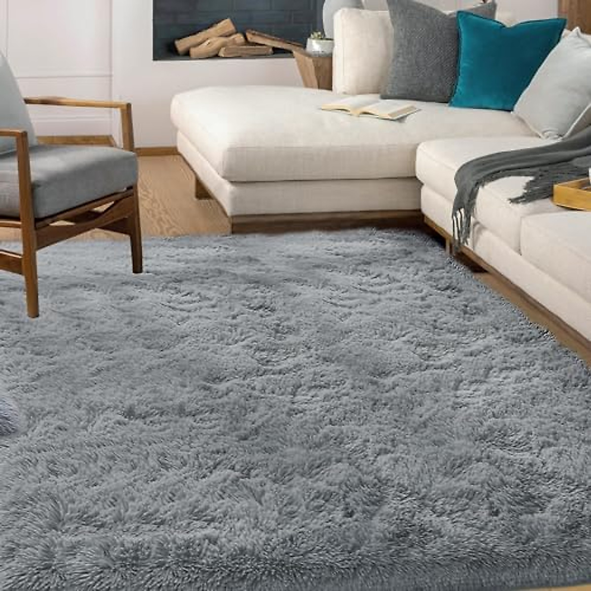 ROCYJULIN Rug, 8x10, Light Grey, High Pile, Area Rug for Living Room, Bedroom, Dorm Room, Playroom, Kids Room