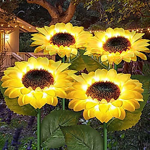 Abkshine New Upgraded 4 Pack Sunflower Solar Lights Outdoor Garden Decorative, Artificial Solar Powered Sunflowers Flowers Lights for Garden Yard Patio Thanksgiving Cemetery Decorations
