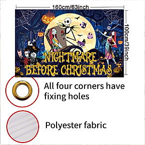 Nightmare Before Christmas Banner Backdrop Decorations, Nightmare Before Christmas Halloween Party Hanging Banner Front Door Sign Decorations