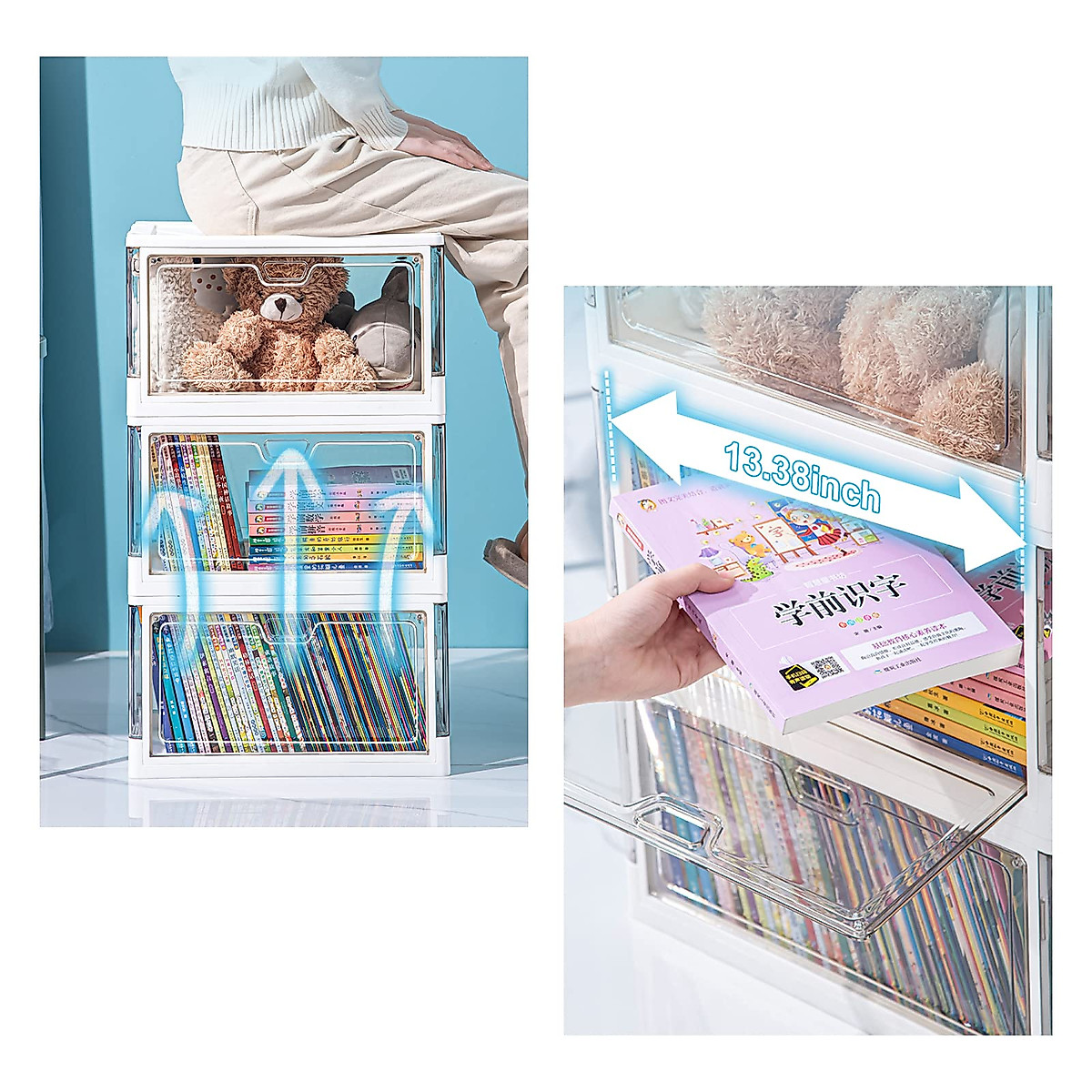 Bemodst Foldable Plastic Door Storage Bins Shoebox With Lids,26Quart Storage Containers, Stackable Storage Plastic Bins for Can Store Snacks, Artifacts Clothing Books Toys - 2PCS (White)