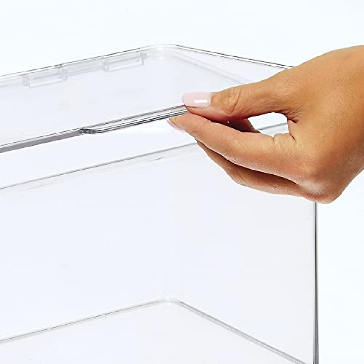 mDesign Kitchen Pantry and Fridge Storage Organizer Box Containers with Hinged Lid for Shelves and Cabinets - Holds Food, Snacks, Seasonings, and Utensils - Lumiere Collection - 2 Pack - Clear