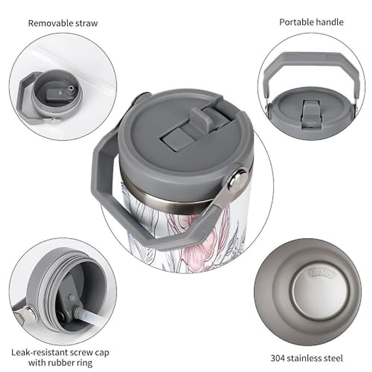 ZJCDPBR 30 Oz Tumbler with Foldable Handle And Flip Straw,Fresh Flowers Vacuum Insulated Travel Coffee Tumblers,Stainless Steel Leak-Proof Water Bottle,Fits in Cup Holder,Keep Cold 24H & Hot 12H