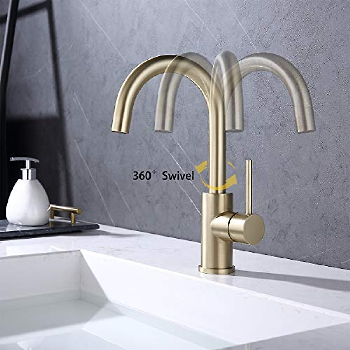 WiPPhs Bar Faucets Single Hole, Brushed Gold Mini Kitchen Sink Faucets, Single Handle Lead-Free Modern Wet Bar Sink Faucets Mixer Taps
