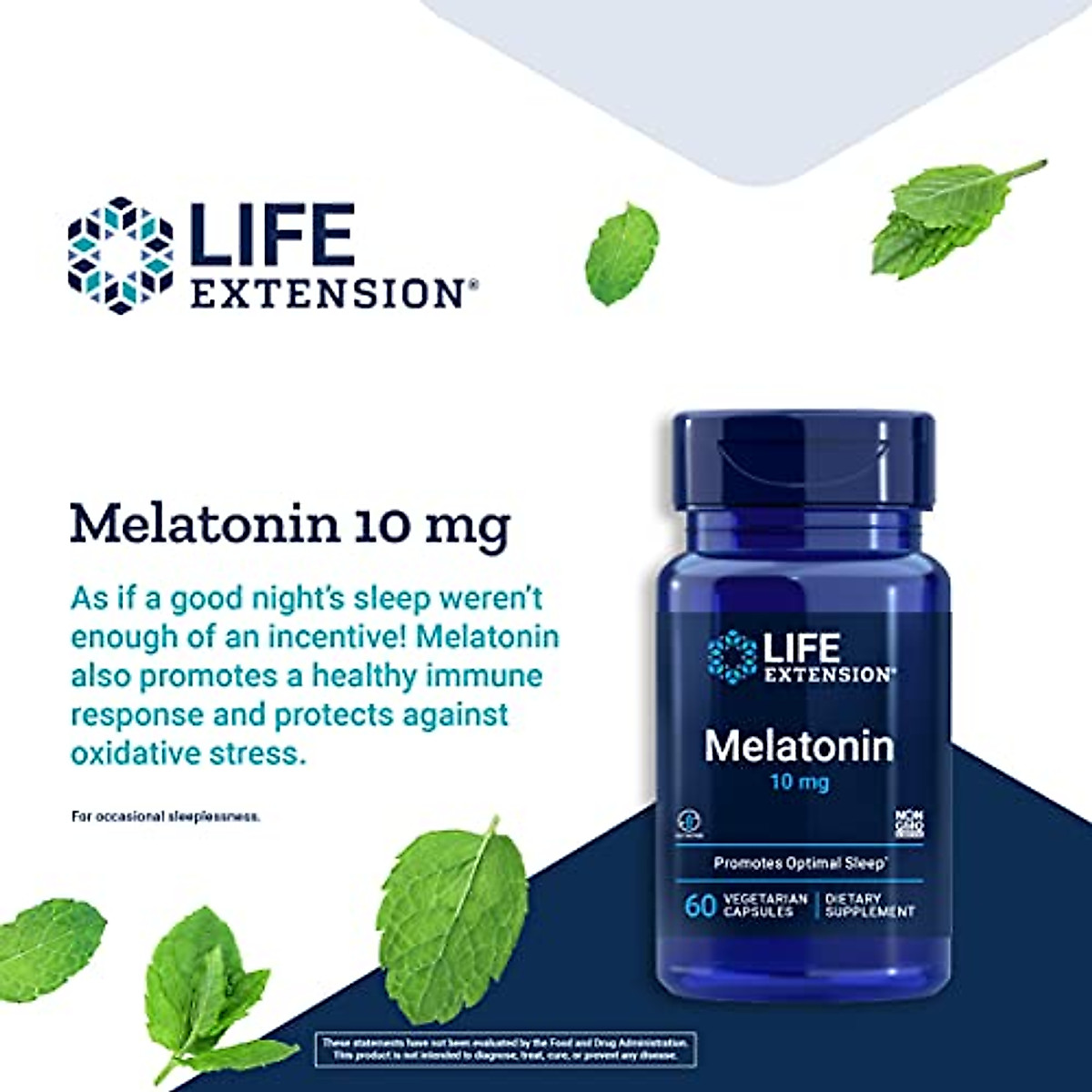 Life Extension Melatonin 10mg - for Restful Sleep, Immune Health and Hormone Balance - Supplement melatonin - 60 Vegetarian Capsules