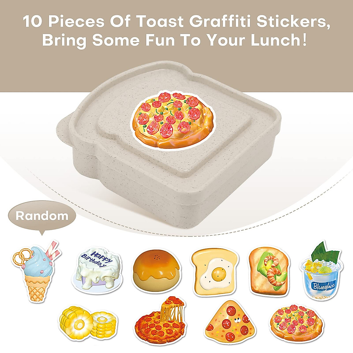 ATAMOW Sandwich Containers, 4 Pcs Sandwich Containers for Lunch Boxes with 10 Sheets Food Graffiti Stickers, Sandwich Box with Lid, BPA Free, Microwave & Dishwasher Safe(Beige