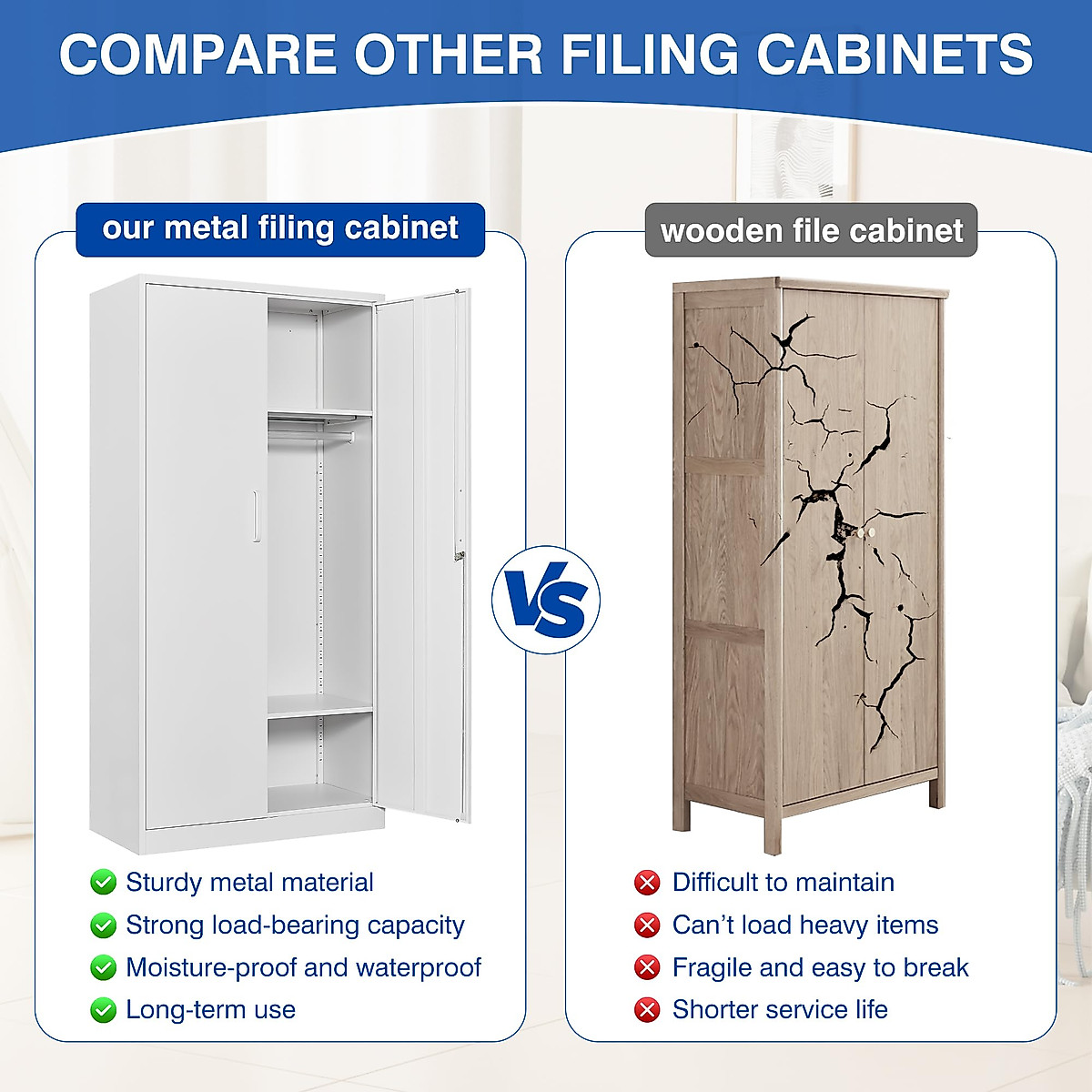 BYNSOE Metal Storage Cabinet 72'' Metal Locker with Locking Metal Storage Locker with Hanging Rod for Office Hospital Require Assembly (White)