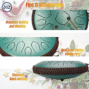 Steel Tongue Drum 14 Inches 15 Notes Hand Pan Drum Rain Drum Percussion for Meditation Yoga Musical Education for Adult& Kids(Lotus Green)