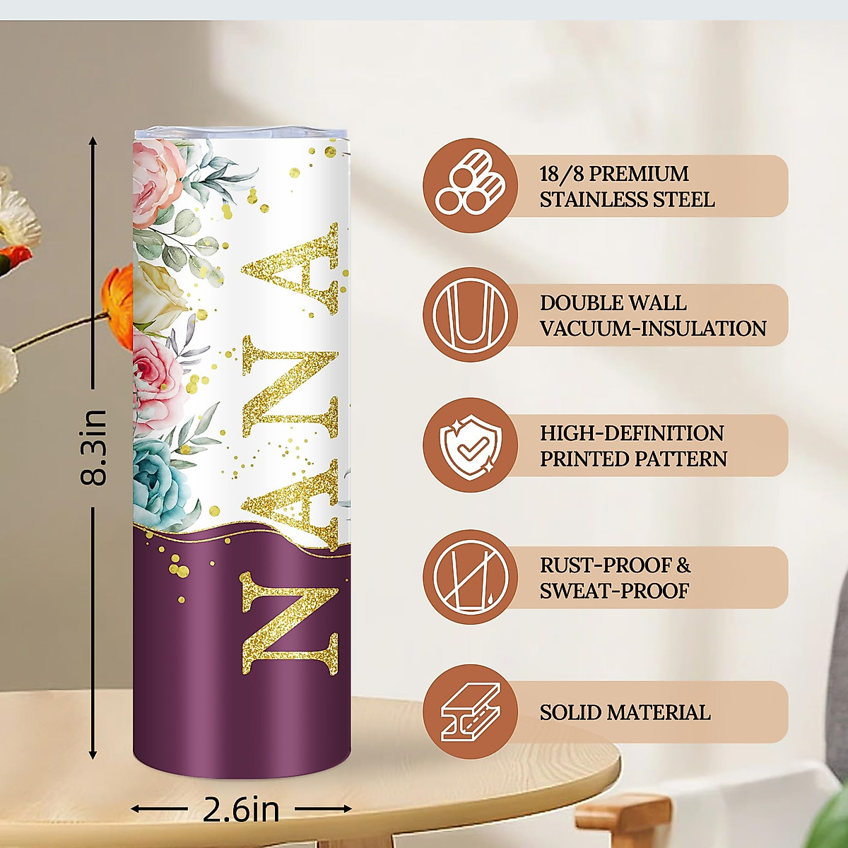 MoYueno Grandma Mug, Slim Grandmother Tumbler, Nana Skinny Tumbler with Lid & Straw & Brush, Grandma Cup, Gift for Grandmother, Present for Mimi for Birthday, Nana Cup, Gifts for Mothers Day, 20 Oz