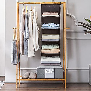ROYFACC Hanging Closet Organizer 5-Shelf Collapsible Hanging Closet Shelves Hanging Storage Organizer for Closet with 2 Metal Hooks, 2 Pack (Grey, 5 Shelves)