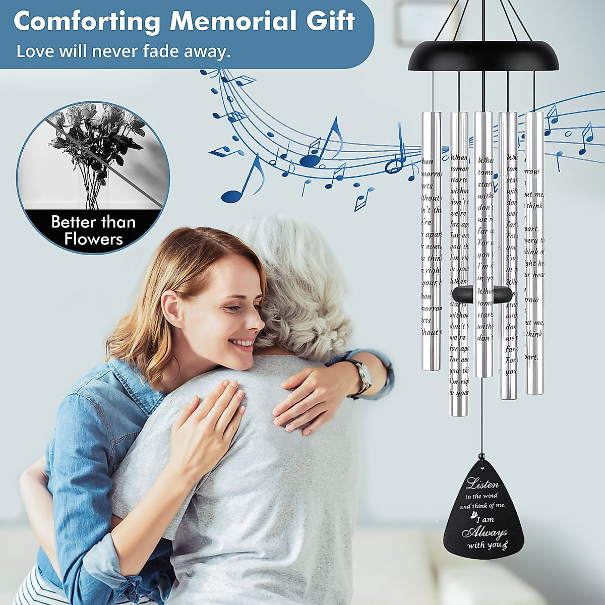 32'' Wind Chimes for Outside - Memorial Wind Chimes for Loss of Mother, Father or Loved One - Bereavement and Condolence Gift