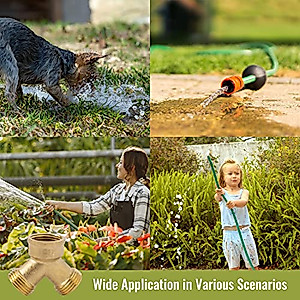 SUNGATOR 3/4 Inch No Lead Brass 2 Way Y Valve Garden Hose Connector 2-Pack Male Hose Thread Splitter Adapters with Extra 4 Rubber Hose Washers + 1 Sealing Tape