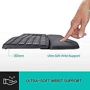 Perixx PERIBOARD-813B Bluetooth Ergonomic Keyboard - Laptop Scissor Keys - Curved Ergo-Lite Design - Detachable Soft Wrist Rest - USB-C Rechargeable - Black - US English (11976)
