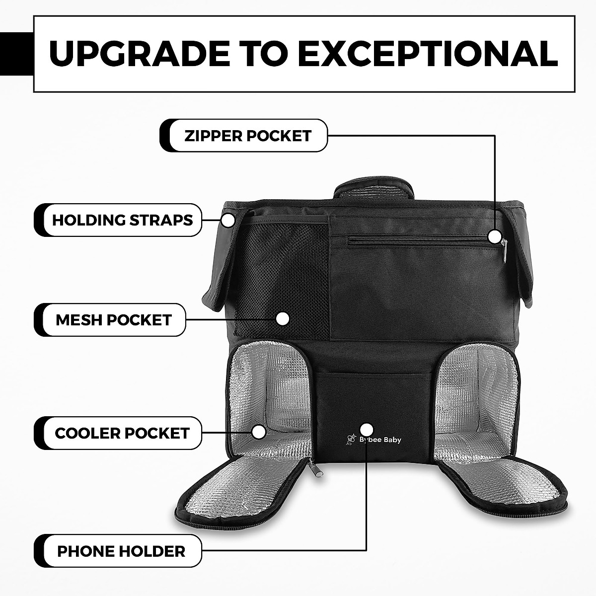 Bybee Baby Universal Stroller Organizer with Insulated Cup Holder, stroller phone holder. Parent Console AccessorieFits for Stroller like Uppababy, Baby Jogger, Britax, BOB, Umbrella and Pet Stroller.