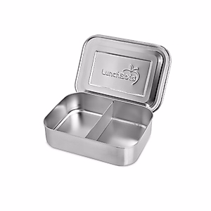 LunchBots Small Snack Packer Toddler Bento Box - Extra Small Divided Stainless Steel Snack Container - 2 Compartments for Fruits, Vegetables and Finger Foods - Dishwasher Safe – Stainless Lid