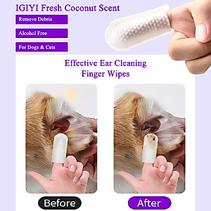 IGIYI Ear Finger Wipes Cleaner for Dog Cat,Bigger Size Gently Remove Ear Wax Dirt Odor,Sooths & Deodorizes, Relieve Ear Itching, Prevents Ear Infections, Natural Ingredients, 60 Count