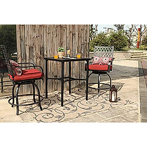 PHI VILLA Patio Outdoor Swivel Bar Stools Set of 4, Patio Bar Height Bistro Dining Chairs All Weather Metal Garden Furniture Sets with Cushion and Armrest, Red